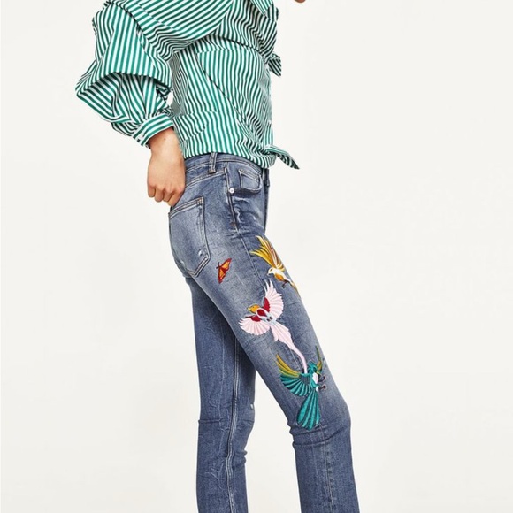 Zara | Jeans | Zara Premium Denim Collection Embroidered Jeans | Poshmark